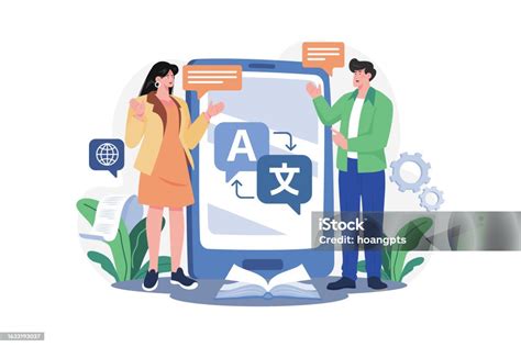 번역기 일러스트레이션 개념입니다 흰색 배경에 분리된 평면 그림 Communications Director에 대한 스톡 벡터 아트