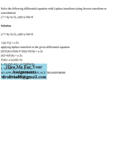 Solve The Following Differential Equation With Laplace Transform Uspdf