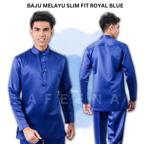 Baju Melayu Slim Fit Royal Blue Baju Melayu Lelaki Dewasa Tunang Nikah