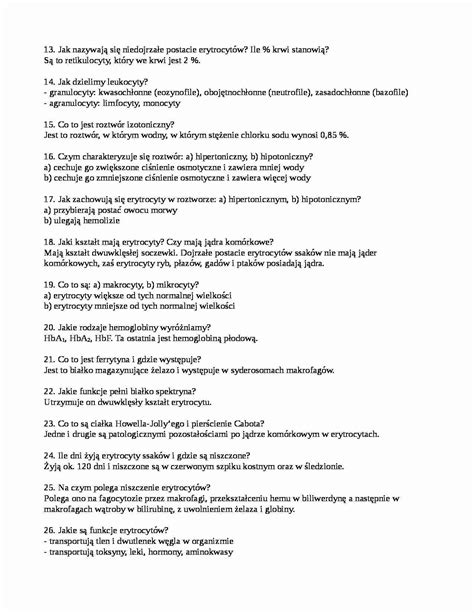 Erytrocyty Zagadnienia Egzaminacyjne Notatek Pl