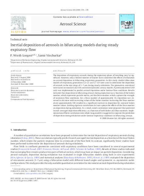 Pdf Inertial Deposition Of Aerosols In Bifurcating Models During Steady Expiratory Flow