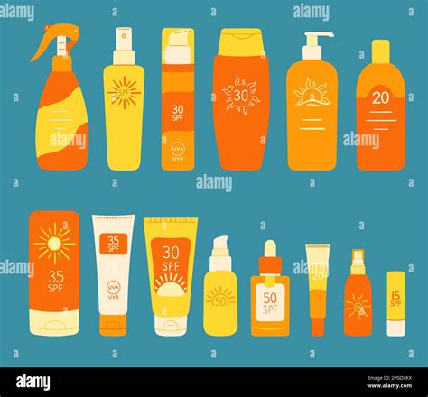 Set Of Spf Bottles Tubes Sunscreen Protection And Sun Safety Sunscreen Cream Lotion Isolated