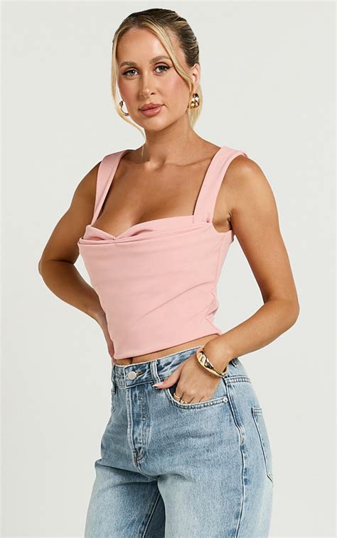 Donna Top Cowl Neck Corset Top In Pale Pink