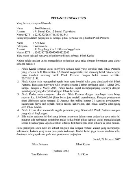 5 Contoh Surat Perjanjian Sewa Ruko Yang Benar