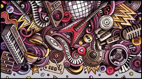 디스코 음악 손으로 그린 낙서 배너입니다 만화 상세한 전단지 Dj에 대한 스톡 벡터 아트 및 기타 이미지 Dj 개념 개체 그룹 Istock