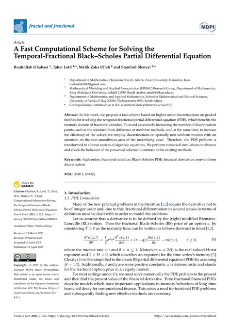 Pdf A Fast Computational Scheme For Solving The Temporal Fractional Blackscholes Partial
