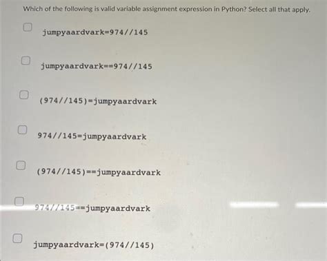 solved which of the following is valid variable assignment
