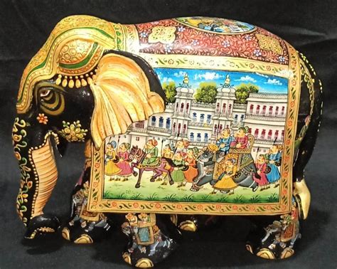 Shrinath Art Gallery Wooden Gold Painted Elephant With Sawari Work For
