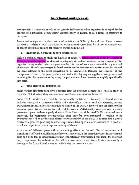 Unit 4 Insertional Mutagenesis Pdf Biotechnology Health Sciences