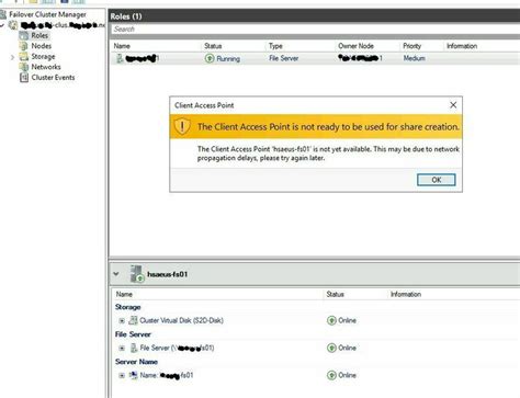 Cant Add A File Share In Failover Cluster Manager Says Access Point