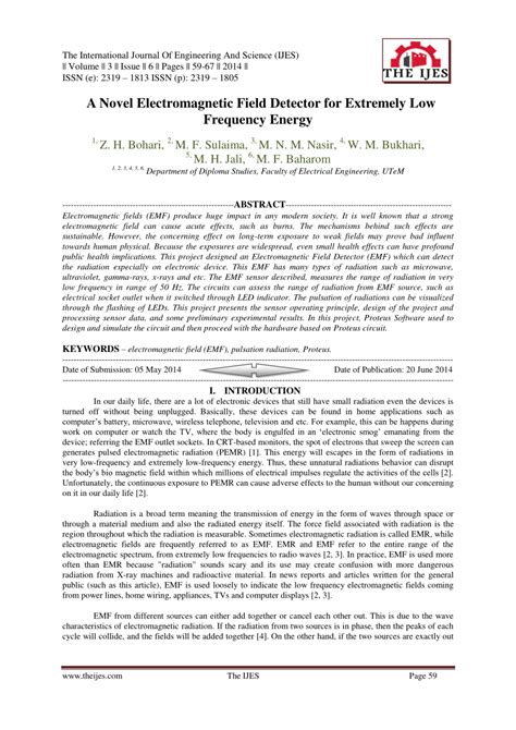 Pdf A Novel Electromagnetic Field Detector For Extremely Low Frequency Energy