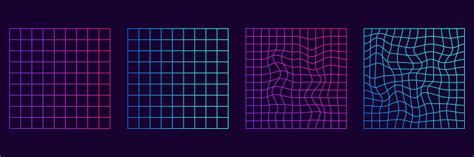 왜곡 된 그리드 사각형 네온 패턴 트렌디 한 복고풍 1980 년대 90 년대 스타일 웨이브 리플 원근 광장 워프 미래 기하학적 사각형 글리치 추상적인 모던 디자인 격리된