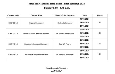 Download Timetable 2024 First Semester Updated Department Of