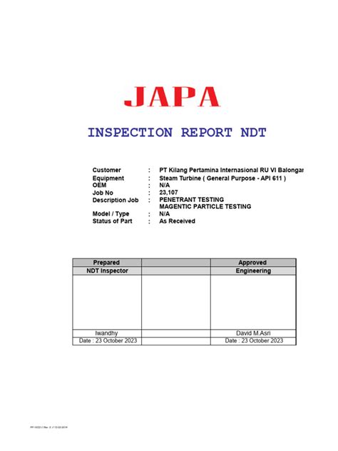 Ndt Inspection Report As Receive Pdf Nondestructive Testing