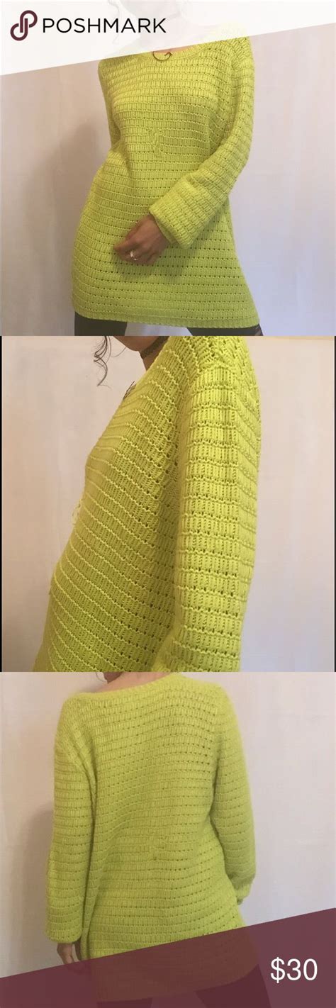 Lush Lime Green Heavy Knit Woven Crewneck Sweater Heavy Knit Sweater