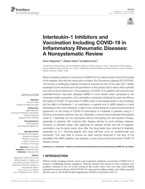 Pdf Interleukin 1 Inhibitors And Vaccination Including Covid 19 In