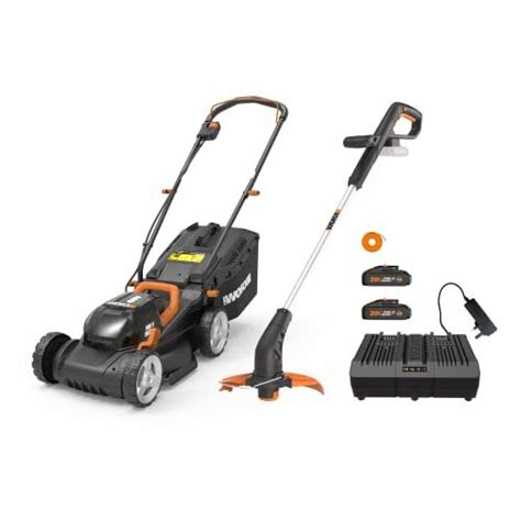 WORX WG E Dual V Battery Cm Cordless Lawn Mower V V MAX Cordless Grass Trimmer On