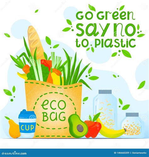 Go Greensay No To Plastic Healthy Lifestyle Slogan Stock Illustration Illustration Of