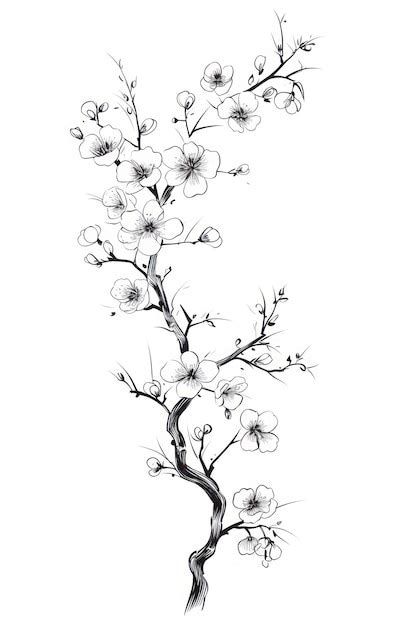 10000 Sakura Line Drawing Pictures