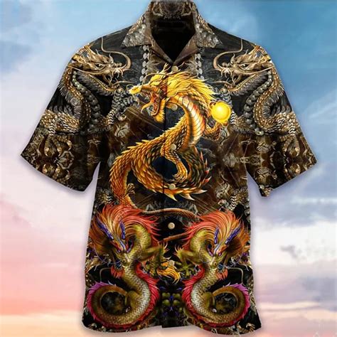 Chemise Hawa Enne Manches Courtes Pour Homme Streetwear Cool Et D Contract Imprim Dragon En D
