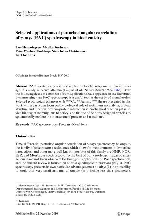 Pdf Selected Applications Of Perturbed Angular Correlation Of Rays