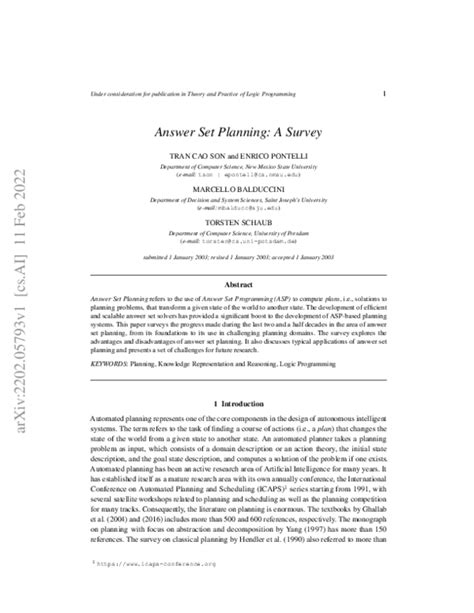 Pdf Answer Set Planning A Survey