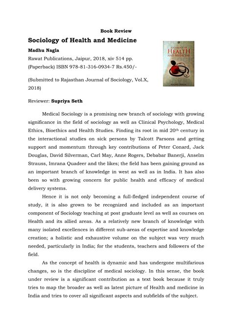 PDF Book Review Sociology Of Health And Medicine
