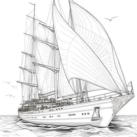 Un dibujo de un gran velero que navega en el océano generativo ai