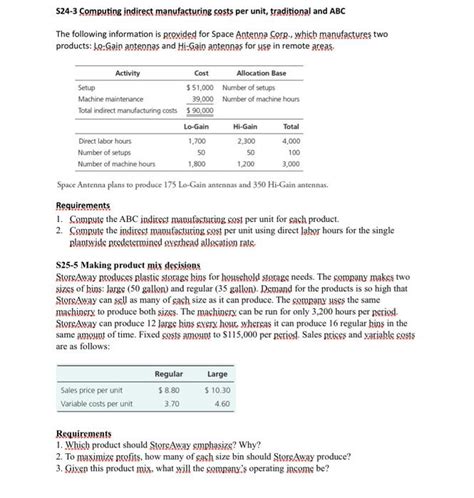 solved s24 3 computing indirect manufacturing costs per