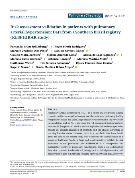 Pdf Risk Assessment Validation In Patients With Pulmonary Arterial