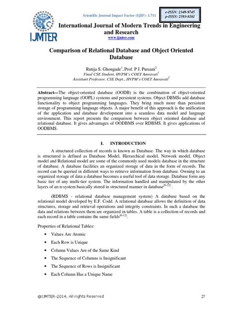 Pdf Comparison Of Relational Database And Object Oriented Database