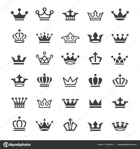Set Black Vector King Crowns Icon White Background Vector Illustration