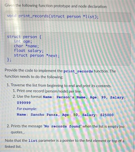 solved given the following function prototype and node