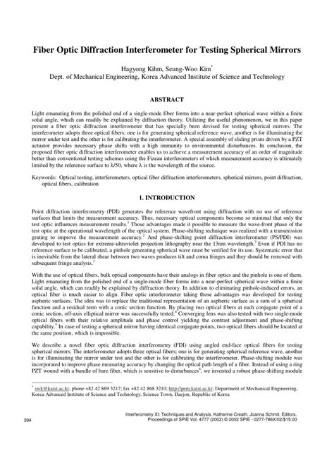 Pdf Fiber Optic Diffraction Interferometer For Testing Spherical Mirrors