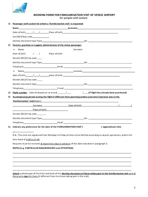 Fillable Online Booking Form For Familiarisation Visit Of Venice