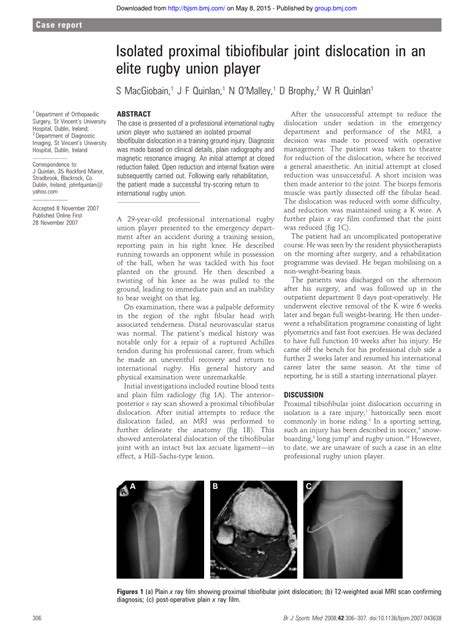Pdf Isolated Proximal Tibiofibular Joint Dislocation In An Elite