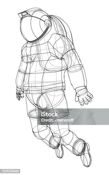 우주 비행사 개념 3d의 벡터 렌더링 우주 비행사에 대한 스톡 벡터 아트 및 기타 이미지 우주 비행사 와이어 프레임 모델 외형선 Istock