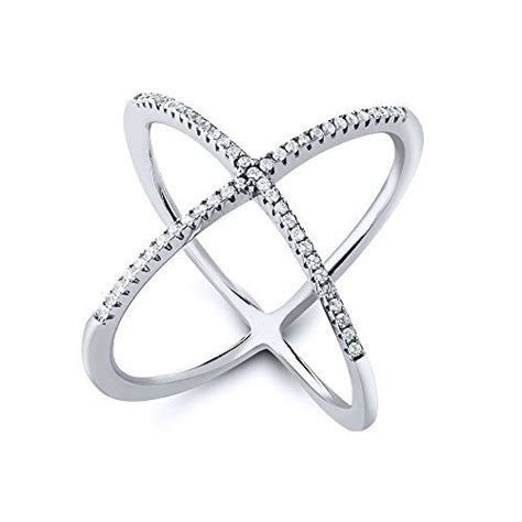Gem Stone King 927 Sterling Silver White Cz Criss Cross Singlex Long Ring Size 7