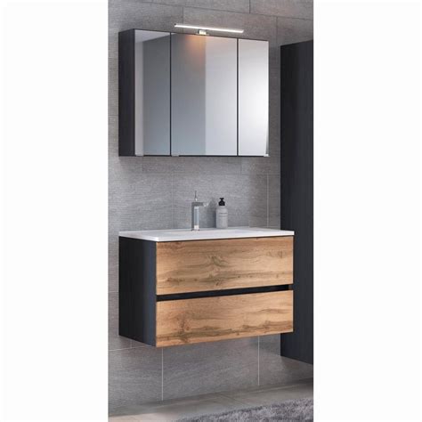 Lomadox Badmöbel Set Lourosa 03 Spar Set 2 St Grau Mit Wotaneiche
