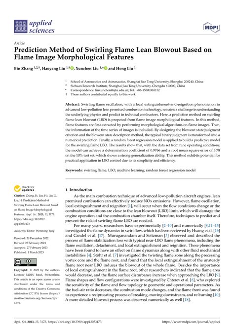 Pdf Prediction Method Of Swirling Flame Lean Blowout Based On Flame Image Morphological Features