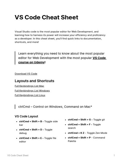 Vs Code Cheat Sheet Layouts And Shortcuts Pdf Keyboard Shortcut