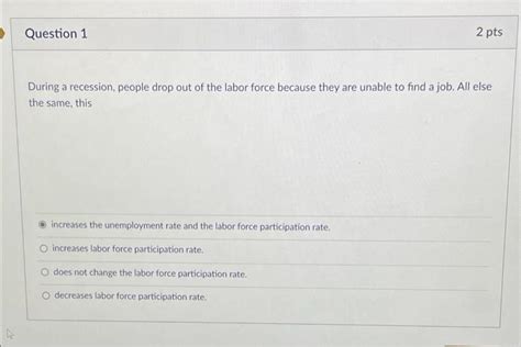 Solved Pts Question During A Recession People Drop Out Chegg