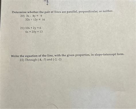Solved Determine whether the pair of lines are parallel, | Chegg.com