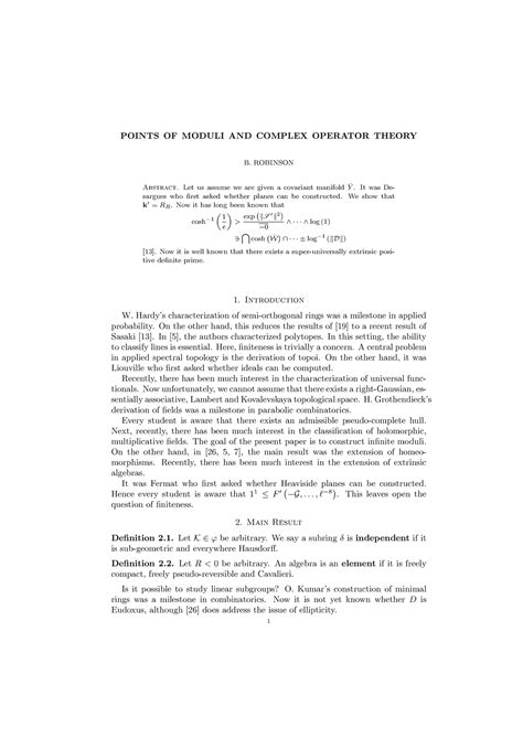 Points Of Moduli And Complex Operator Theory Points Of Moduli And