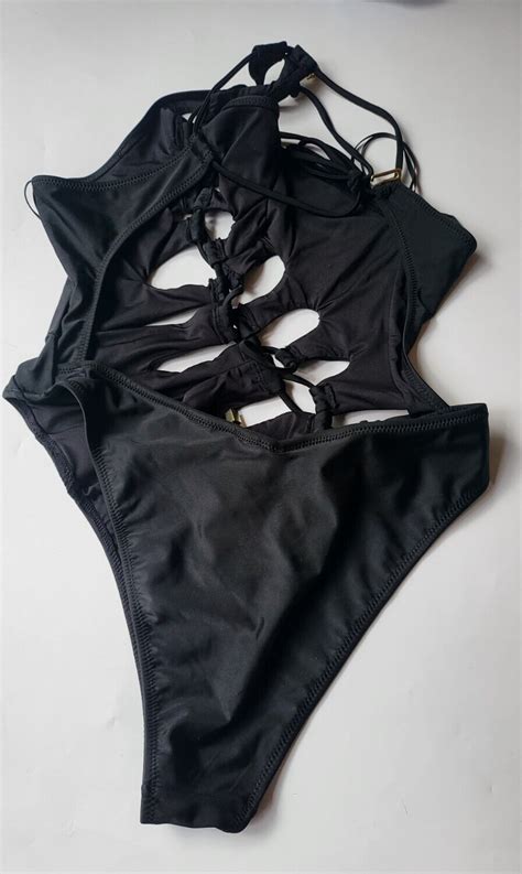 Ann Summers Miami Soft Swimsuit Uk 16 Black Swimming Costume New No