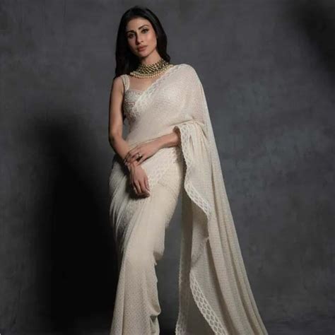 Mouni Roy Looks Stunning In Gorgeous Ivory Saree With Sexy Blouse See
