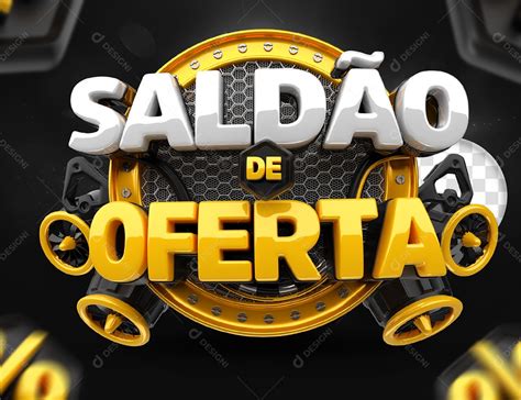 Selo 3D Saldão De Oferta Branco e Amarelo para Composição PSD download