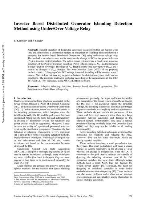Pdf Inverter Based Distributed Generator Islanding Detection Method Using Underover Voltage Relay