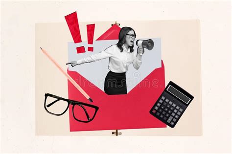 Template Poster Banner Collage Of Angry Executive Lady Send Letter To