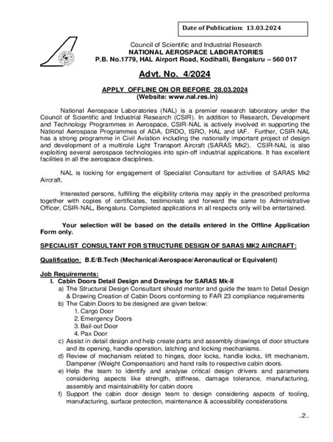 Fillable Online Research Associate At Csir National Aerospace Fax Email Print Pdffiller